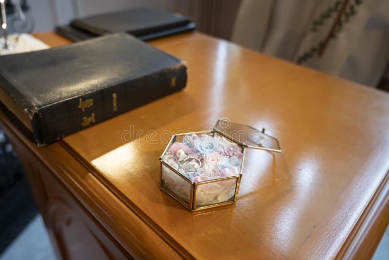 Ring pillow on the altar stock image. Image of lighting - 244851131
