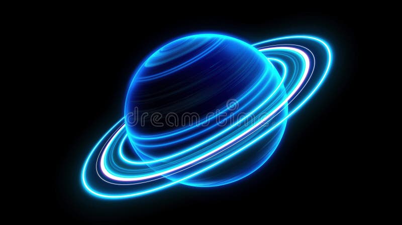 Ring Planet with Neon Light Contours 3d Rendering Image, Ai Generated ...