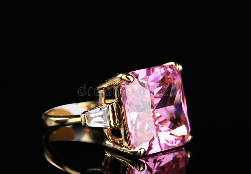 Ring with Precious Stones on a Beautiful Red Gift Box with a Bow Stock ...