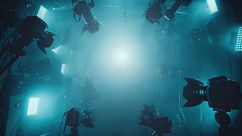 A Ring of Professional Cameras and Lights Point Inwards Towards a ...