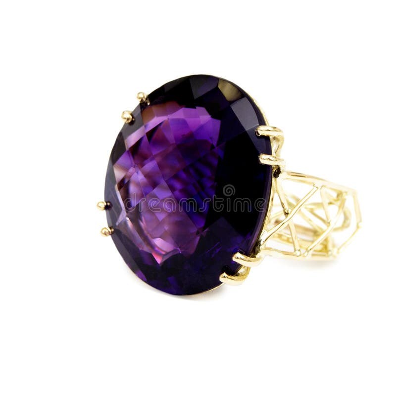 Ring - Purple Precious/Semi-precious Gemstone, Set in Gold Stock Photo ...