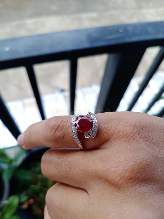 Ring with Red Gems and Diamonds, Cz Grade a Stock Image - Image of ...
