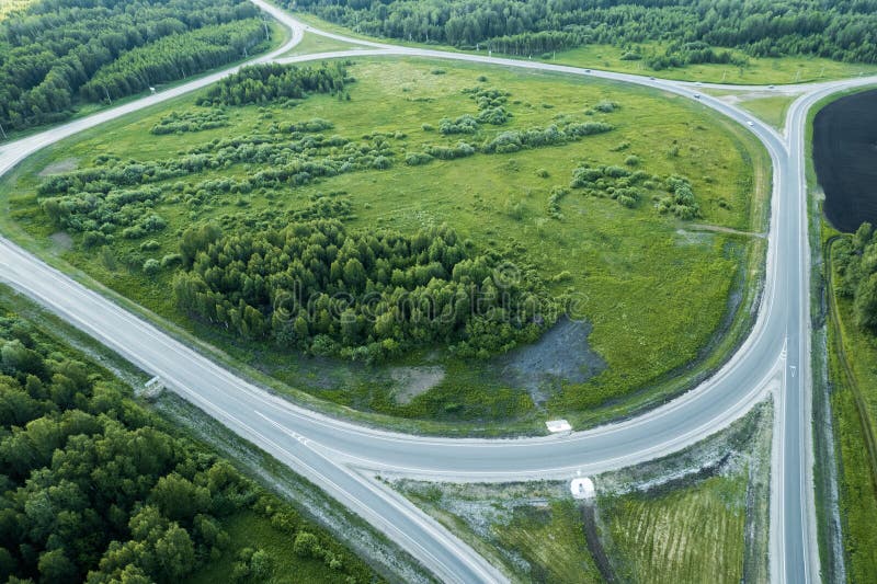 Ring Road in Summer Top View. Green Grass and Trees among Which the ...