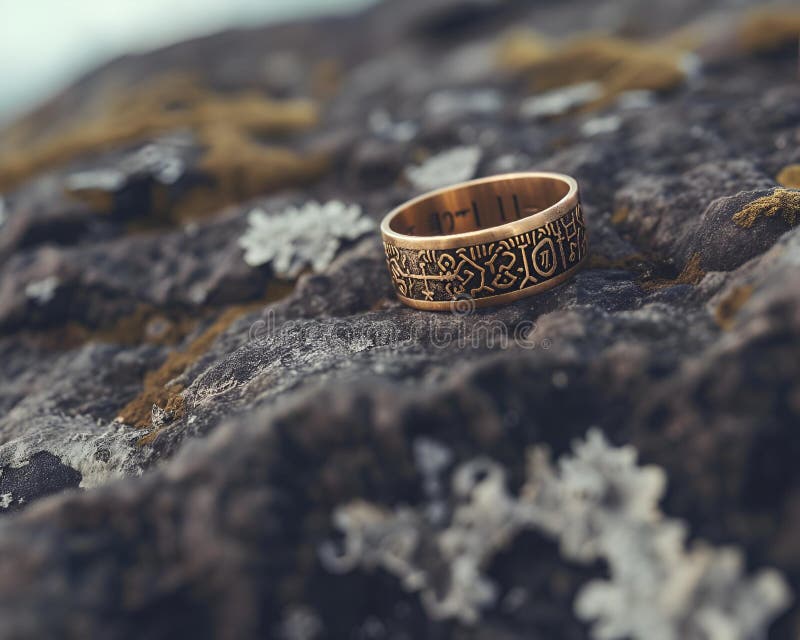 A Ring that is on a Rock by the Water in the Rain Stock Illustration ...