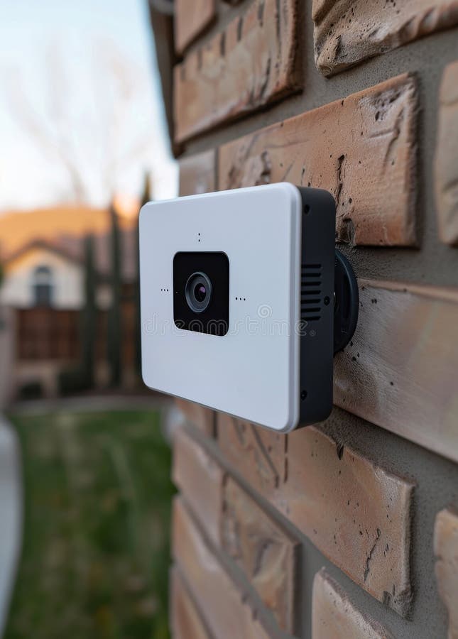 Ring Security Camera is Mounted on the Outside of Brick Home. Stock ...