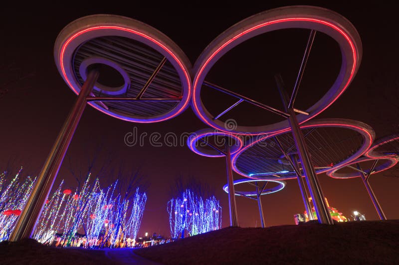 Ring-shaped Buildings in the Night Stock Photo - Image of china ...