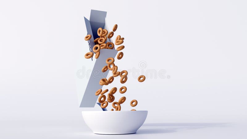Ring-shaped Cereal Pieces are Cascading Out of the Box Stock ...