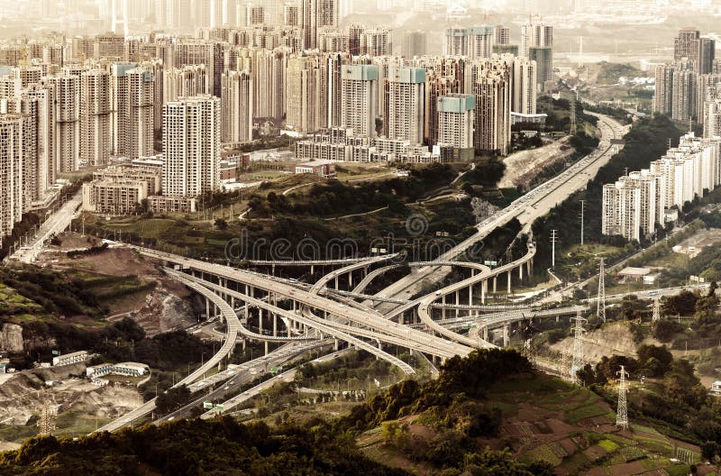 Ring-shaped Overpass in Chongqing, China Stock Image - Image of cars ...