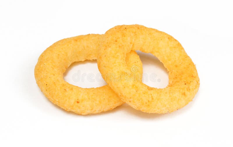 Delicious Ring Snacks Isolated on White Background. Pile of Yellow ...