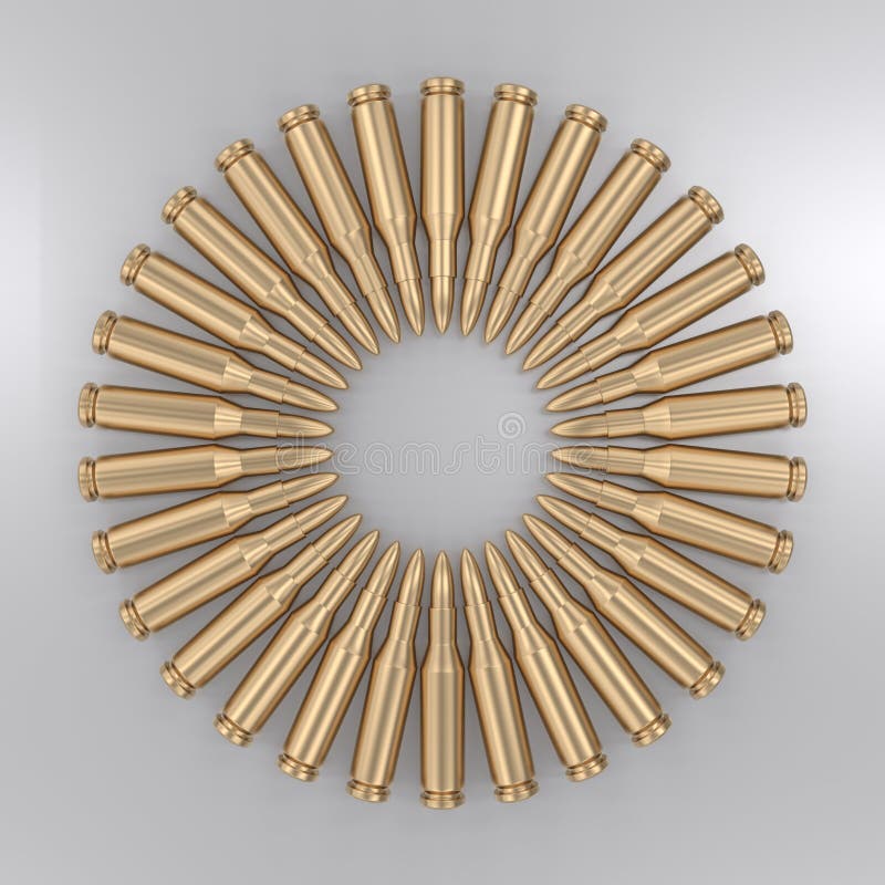 Ring of Silver Rifle Rounds on Reflective Surface Stock Illustration ...