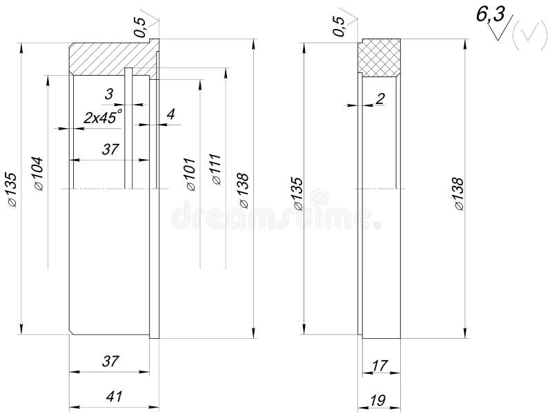 Shaft Sketch with Chamfers. Engineering Drawing Stock Vector ...