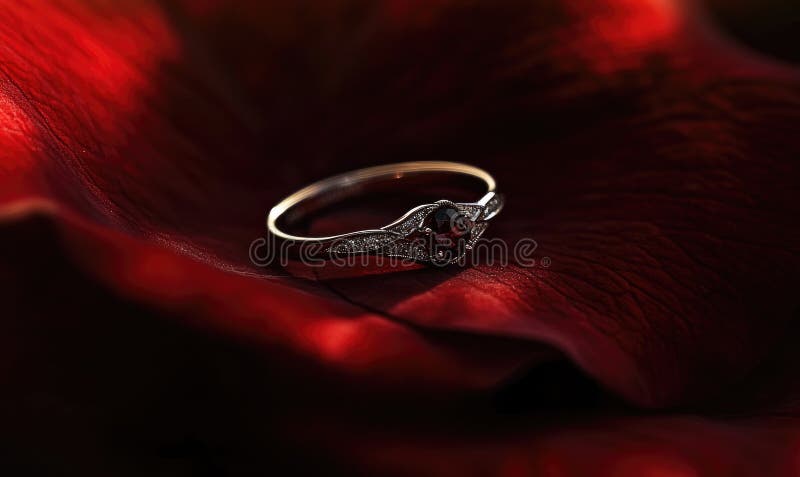 A Ring with a Stone on it is on a Red Surface Stock Image - Image of ...