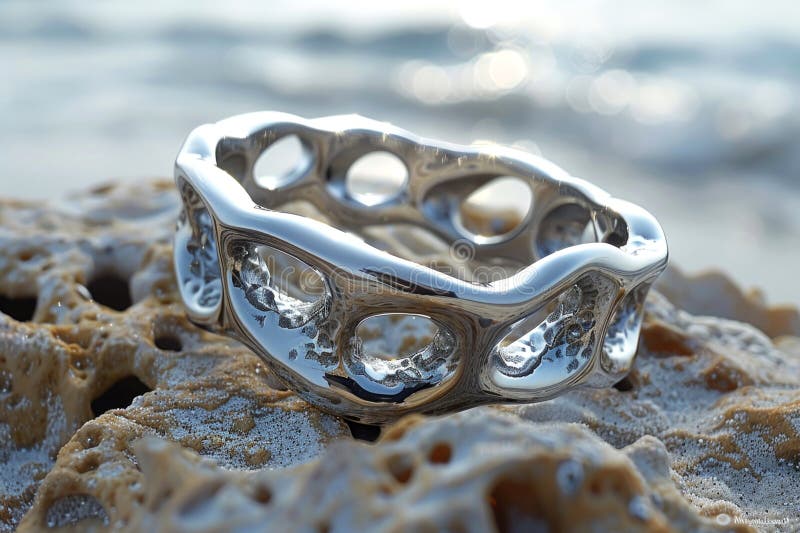 A Ring in the Style of Molten Metal in Silver Color. Stock Image ...