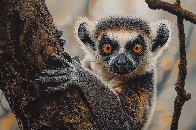 Ring Tailed Lemur on Branch of Tree. Wildlife in Nature Stock ...
