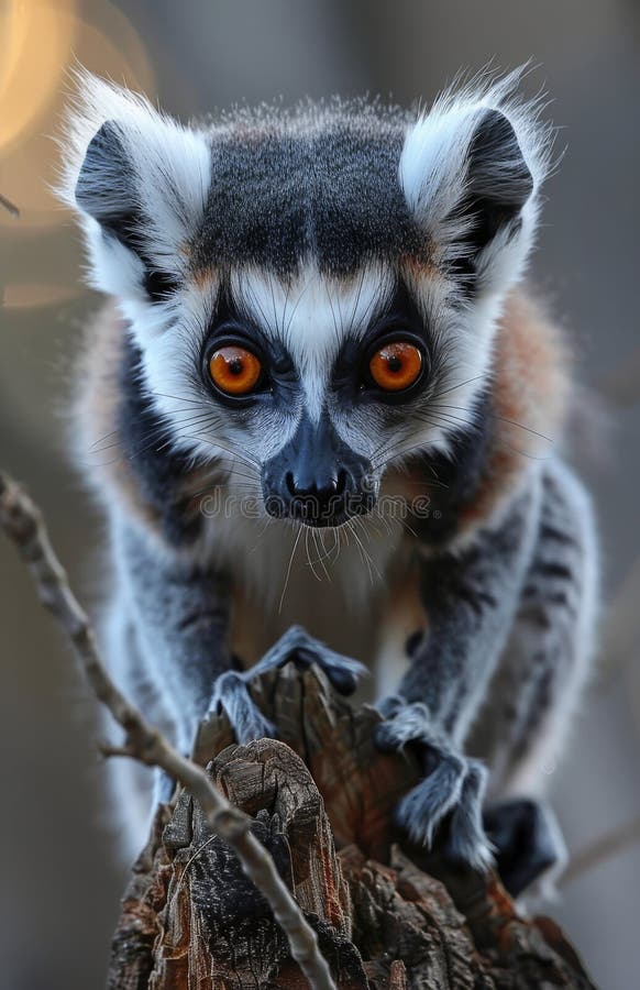 Ring-tailed Lemur Sitting on Tree with Funny Face Stock Image - Image ...