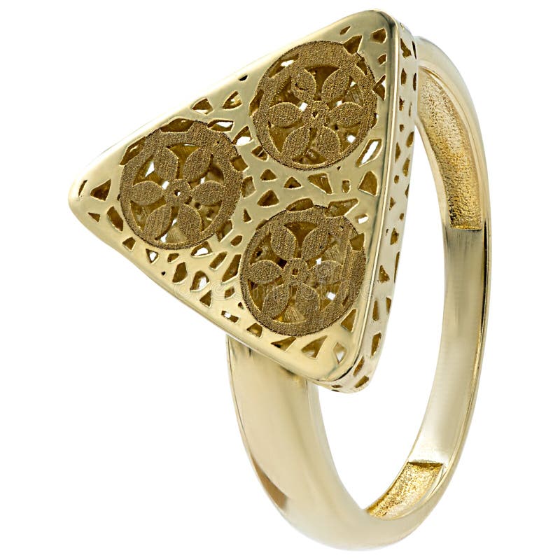 Ring in Yellow Gold Triangular Shapes on a White Background Stock Photo ...