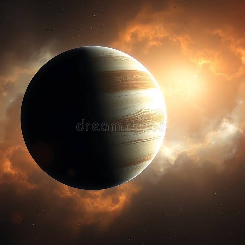 A Ringed Planet Against the Backdrop of a Glowing Nebula Stock ...