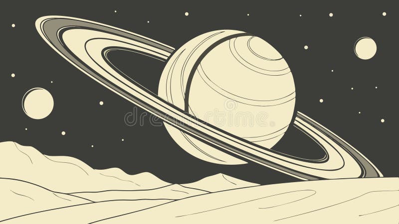 Ringed Planet Over Dark, Atmospheric Forest Landscape, Vector Design ...