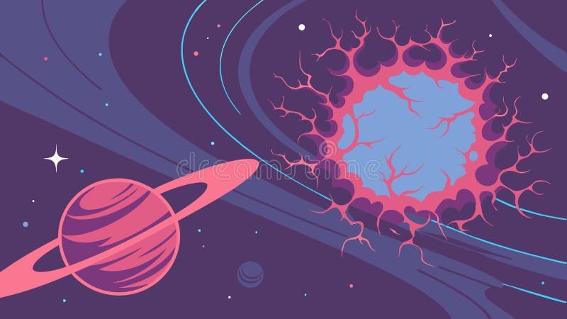 Ringed Planet with Sun, Solar System and Space View. Vector Design ...
