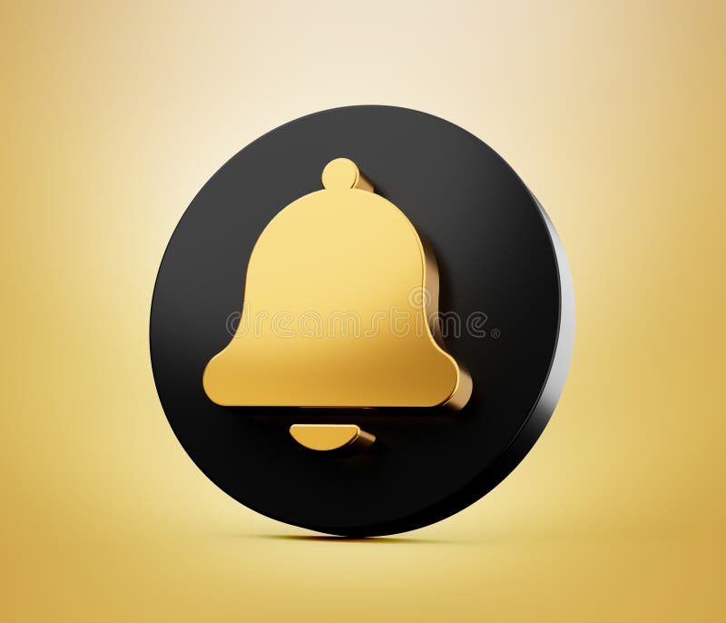 Ringing Bell Icon on Black Icon with Gold Button. 3d Illustration Stock ...