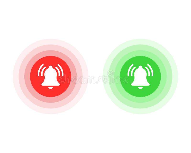 Ringing Bell Icons in Green and Red Circle Shapes. Notification Icon ...