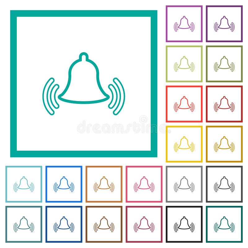 Ringing Bell Outline Flat Color Icons with Quadrant Frames Stock Vector ...
