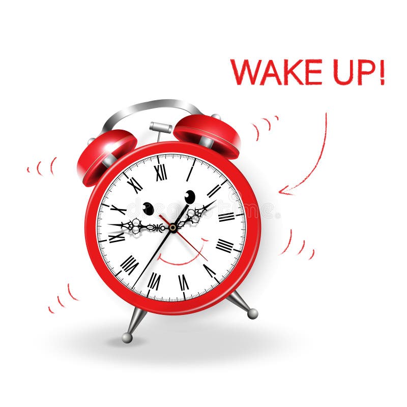 Ringing Red Alarm Clock with Wake Up Inscription. Stock Vector ...