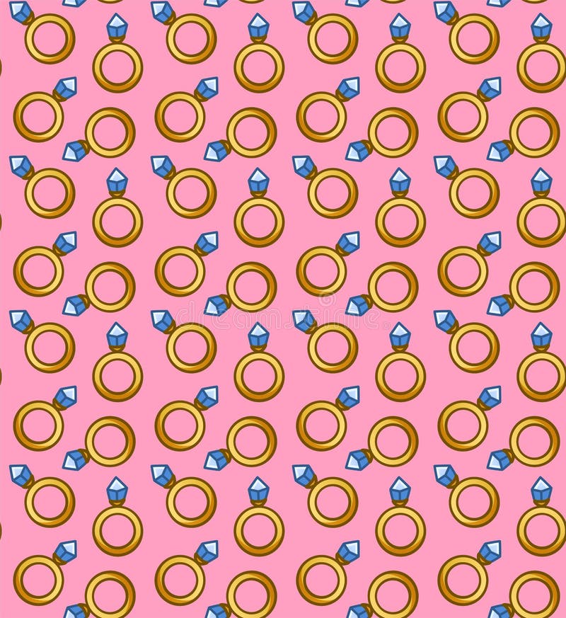 Rings with Blue Diamonds Seamless Pattern on Pink Background Stock ...