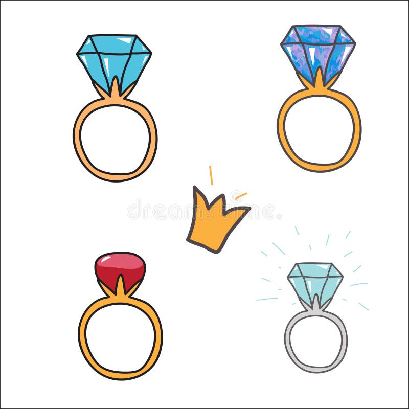 Rings with Diamonds. Doodle Icons, Set. Vector Illustration Stock ...