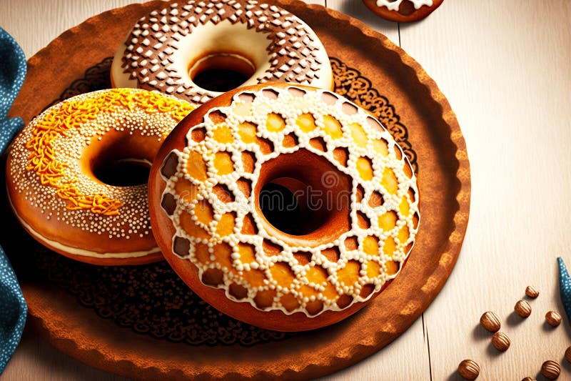 Rings Doughnuts in Glazes on Light Background Baked Bread Stock ...
