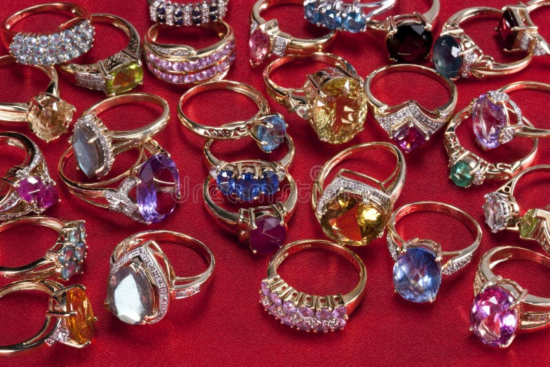 Rings with Precious & Semi-precious Gemstones Stock Photo - Image of ...