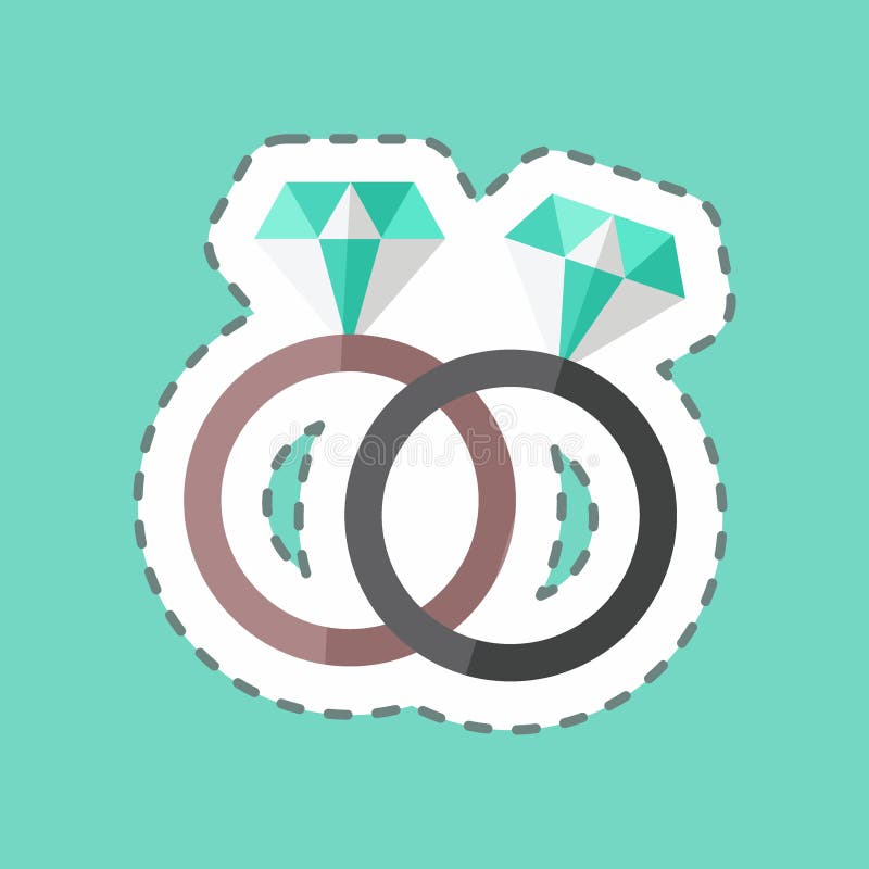 Rings Sticker in Trendy Line Cut Isolated on Blue Background Stock ...
