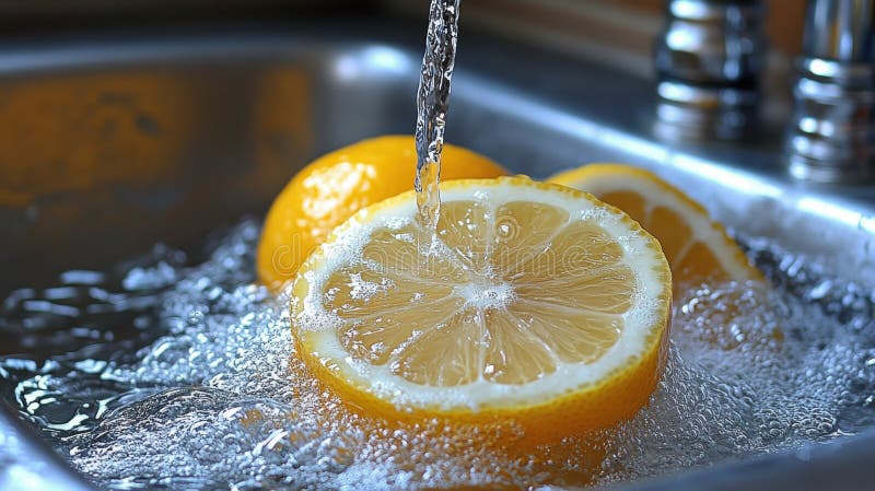 Rinsing Fresh Lemons in a Stainless Steel Sink Stock Image - Image of ...