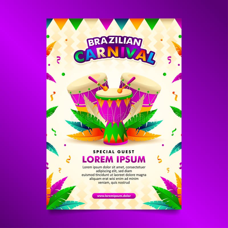 Brazilian Festival Flyer with Cute Colorful Samba Drum Element Design ...