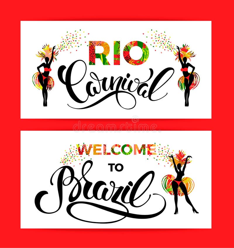 Rio Carnival. Lettering Design with Hand Draw Feather Stock Vector ...