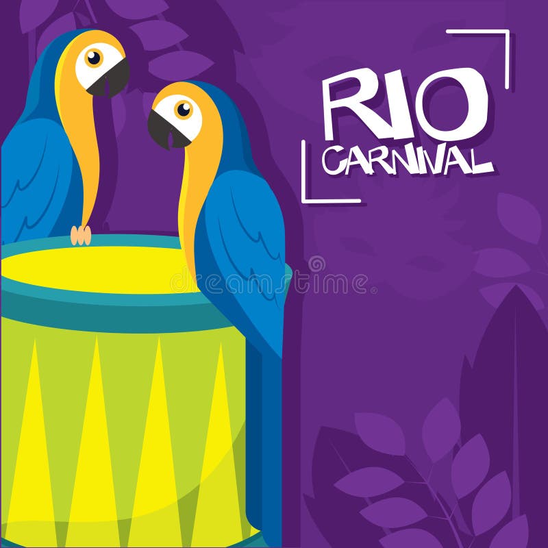 Rio Carnival Parrots Drum. Vector Stock Illustration - Illustration of ...