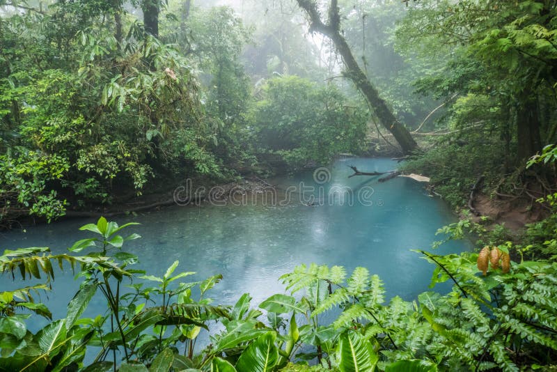 Rio Celeste Blue Acid Water, Costa Rica Stock Photo - Image of cloud ...