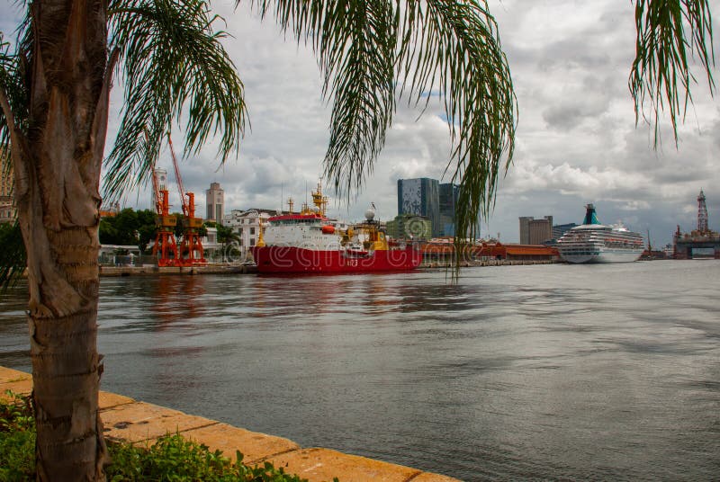 Rio De Janeiro, Brasil: Port with Ships in Rio De Janeiro on a Cloudy ...