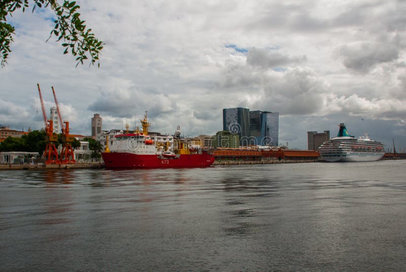Rio De Janeiro, Brasil: Port with Ships in Rio De Janeiro on a Cloudy ...