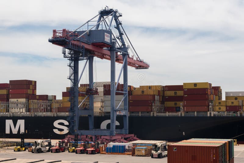 MSC Container Ship Loading and Unloading Editorial Photo - Image of ...