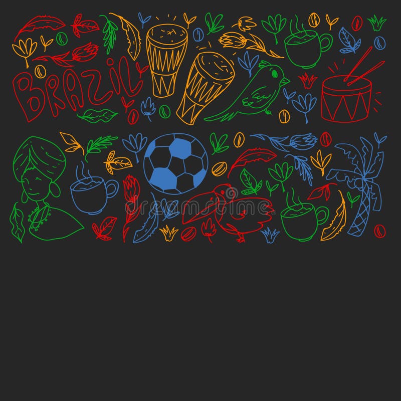 Rio De Janeiro Brazil. Vector Pattern with National Symbols. Stock ...