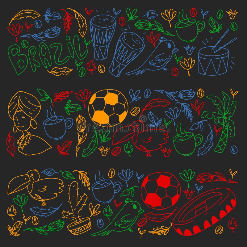 Rio De Janeiro Brazil. Vector Pattern with National Symbols. Stock ...