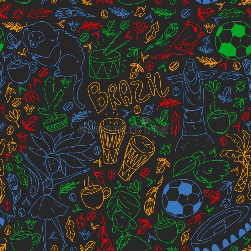 Rio De Janeiro Brazil. Vector Pattern with National Symbols. Stock ...