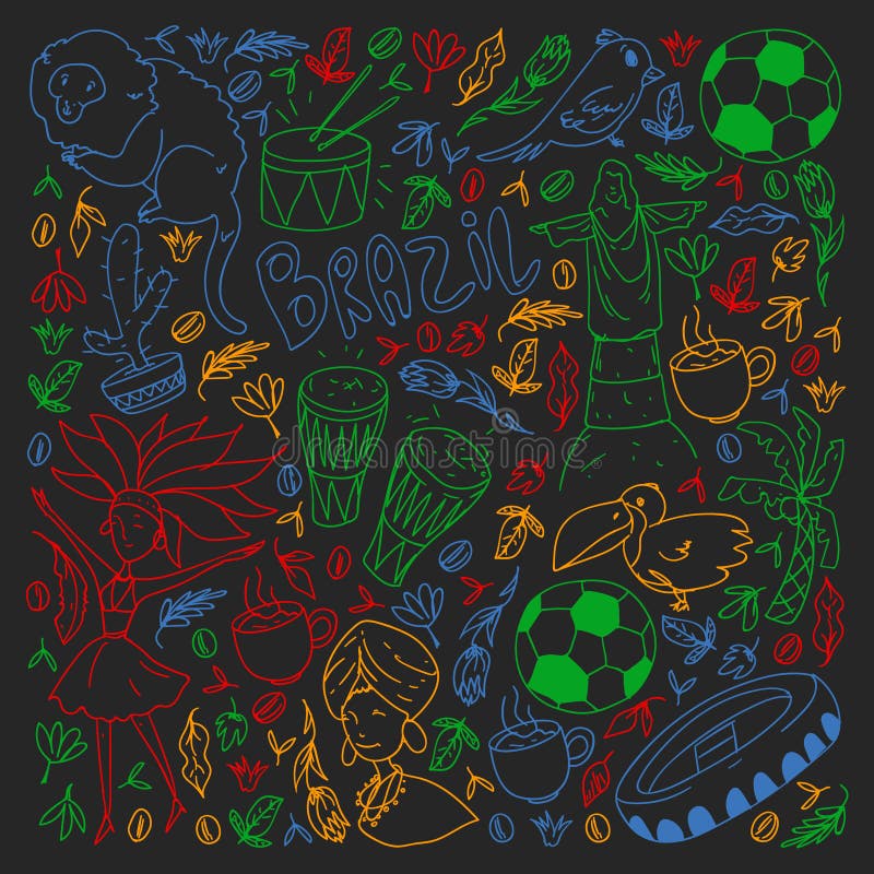 Rio De Janeiro Brazil. Vector Pattern with National Symbols. Stock ...