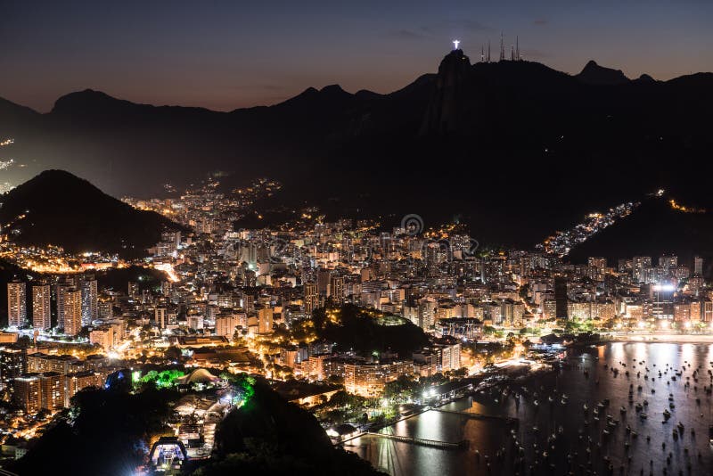 Rio De Janeiro at Night View from Sugarloaf Hill Stock Photo - Image of ...