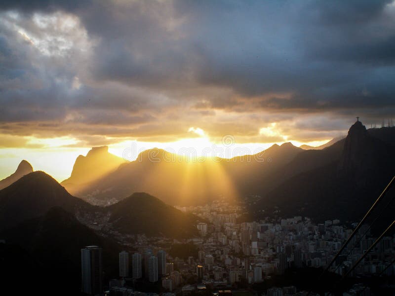 Rio De Janeiro Sunset Rays stock photo. Image of south - 47292306