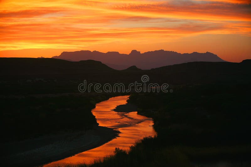 Rio Grande Sunset at the Big Bend National Park in Texas Stock Image ...