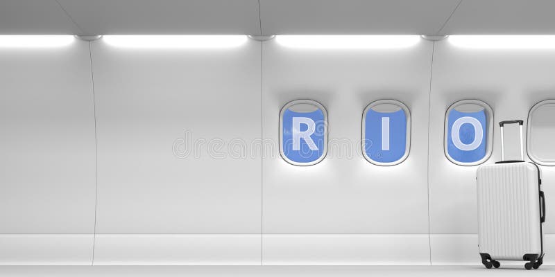 Rio Text on an Airplane Portholes. 3d Rendering Stock Illustration ...