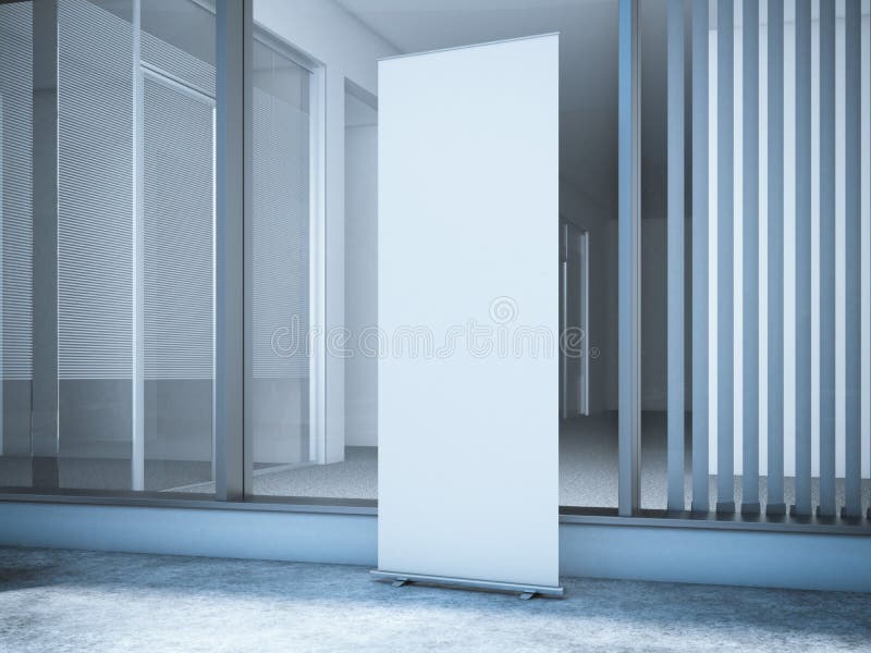 Rioll Up Banner Near Modern Office with Large Windows. Stock Image ...