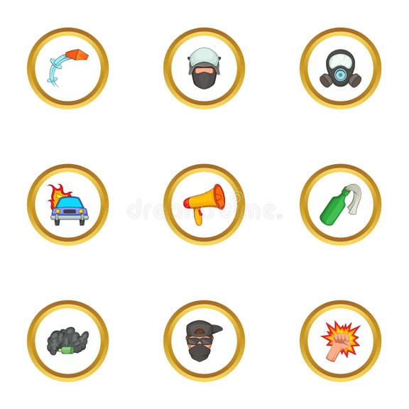 Riot Icons Set, Cartoon Style Stock Vector - Illustration of isolated ...
